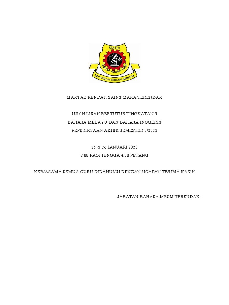 Maktab Rendah Sains Mara Terendak | PDF