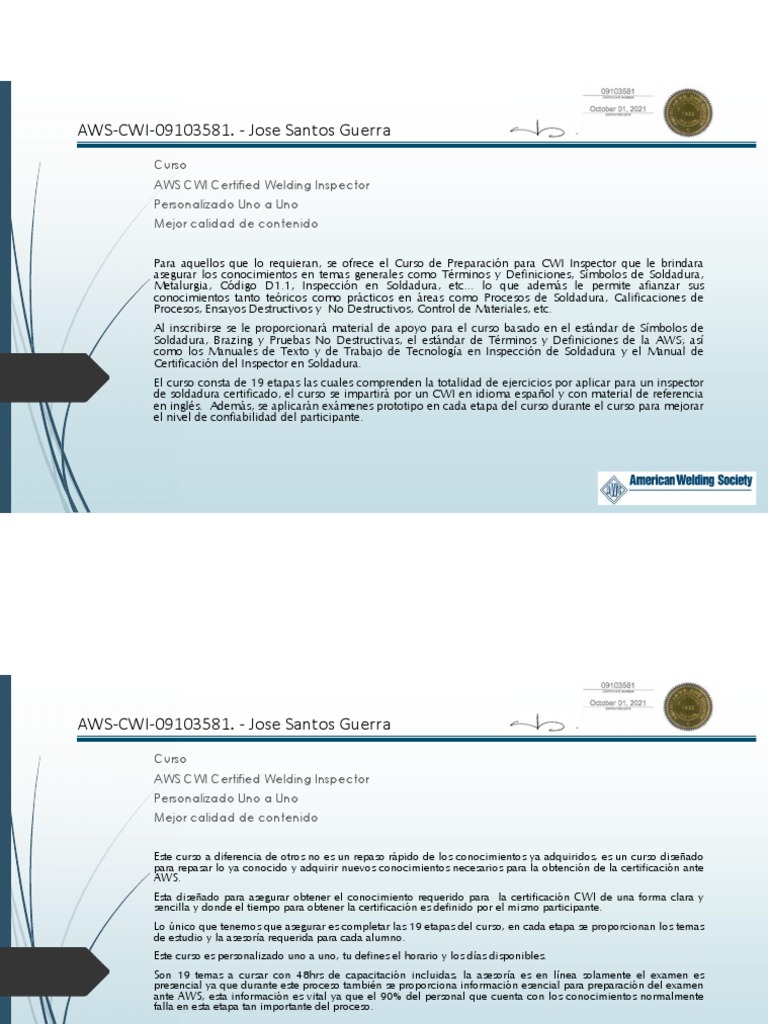 Invitación A Curso Preparacion AWS CWI Inspector CP | PDF