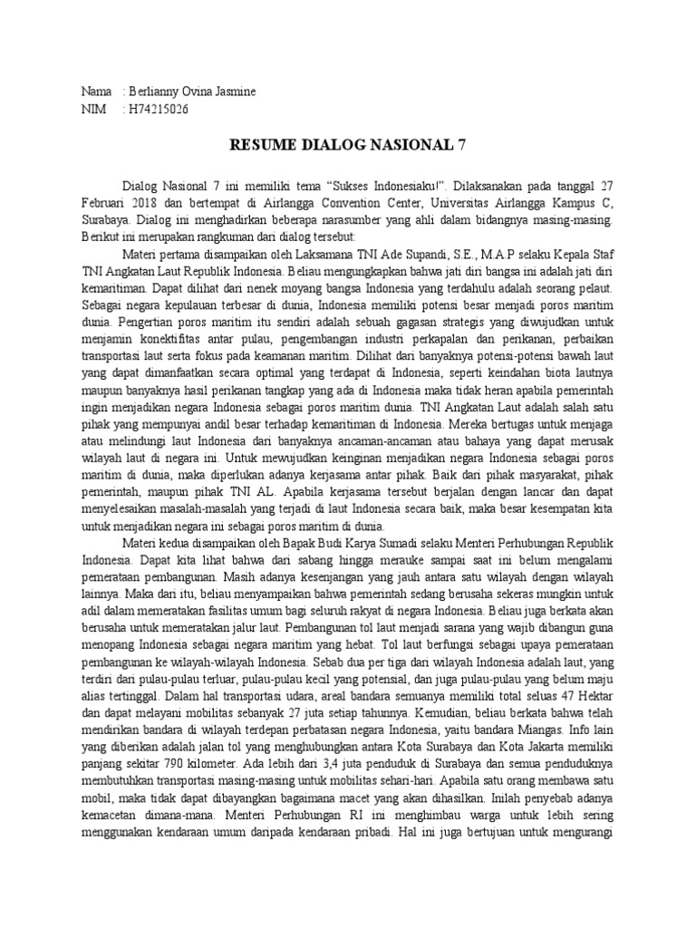 Resume Dialog Nasional 7 | PDF | Bisnis | Perjalanan