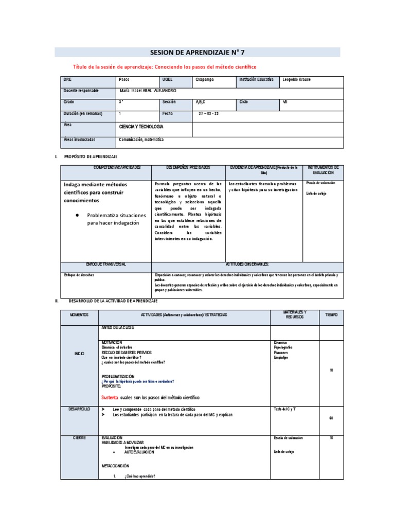 Sesion de Aprendizaje LK | PDF | Evaluación | Aprendizaje