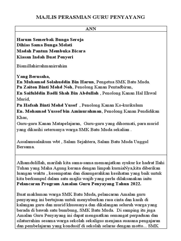 Flow Majlis Pelancaran Majlis Pelancaran Gruru Penyayang | PDF