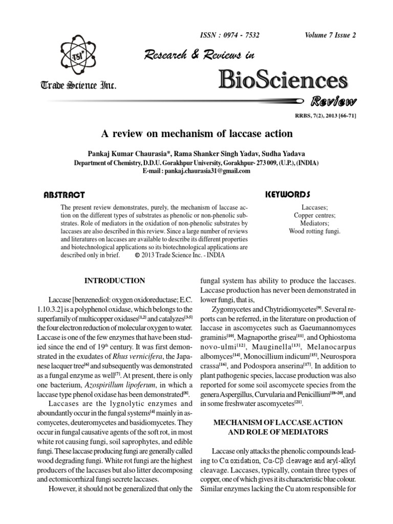 Laccase Enzyme | Download Free PDF | Redox | Fungus