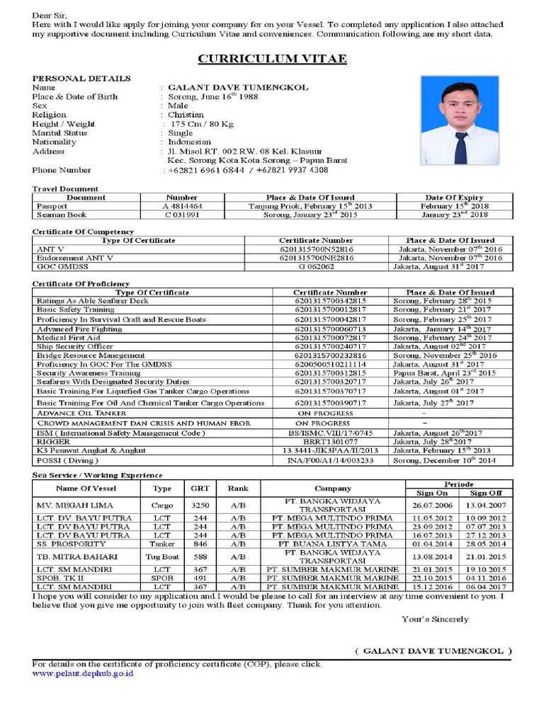 CV Galant Dave Tumengkol | PDF