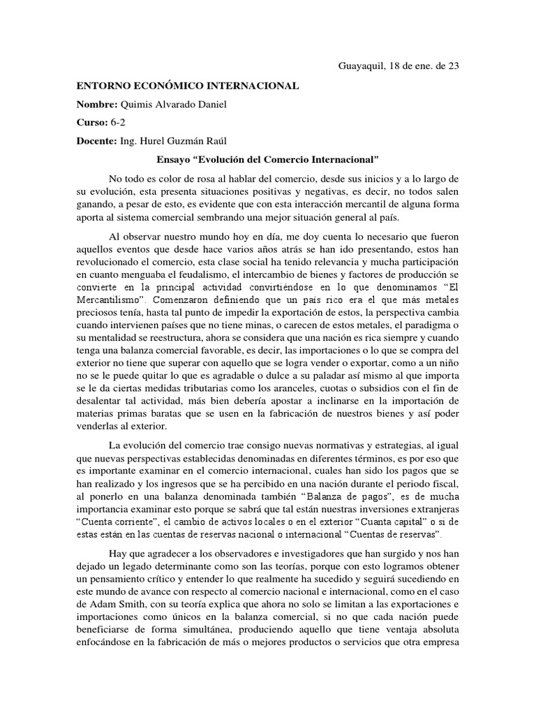 Ensayo - Evolución Del Comercio Internacional | PDF | Comercio | Economias