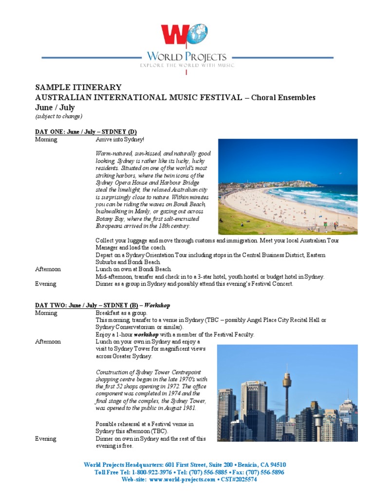Sample Itinerary AIMF Choral | PDF | Sydney | Concert