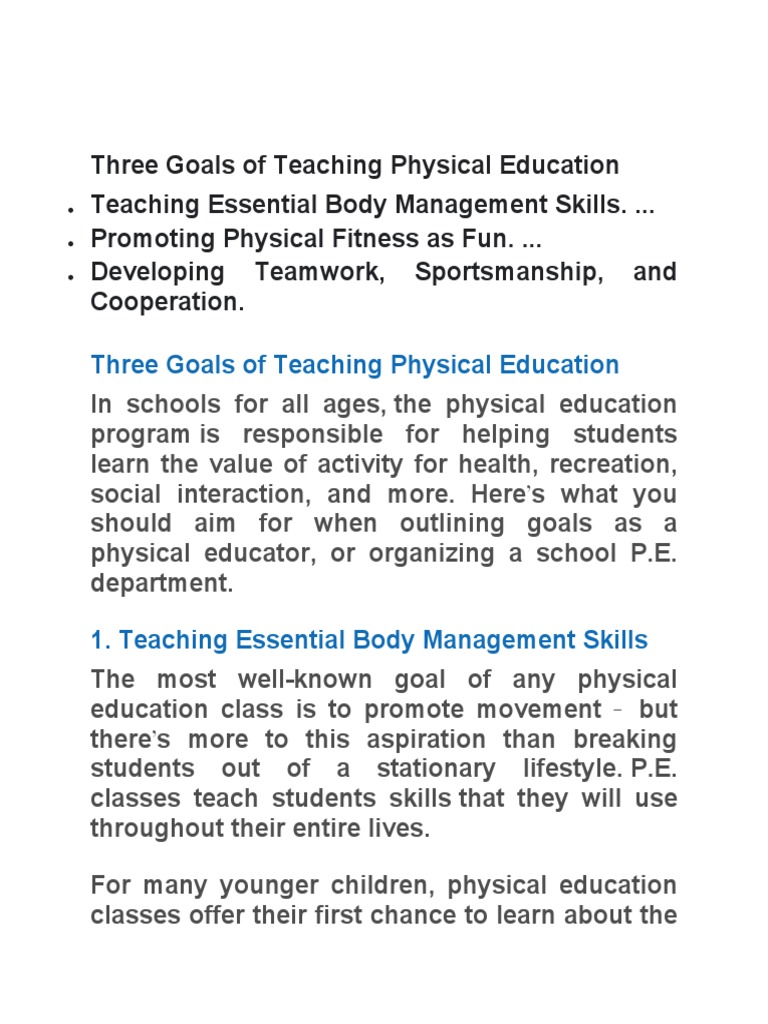 Goal of Physical Education | PDF | Physical Education | Physical Fitness