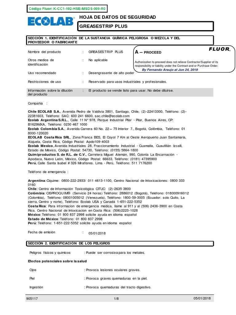 K CC1 102 Hse MSDS 009 - R0 Ea | PDF | Reciclaje | Residuos