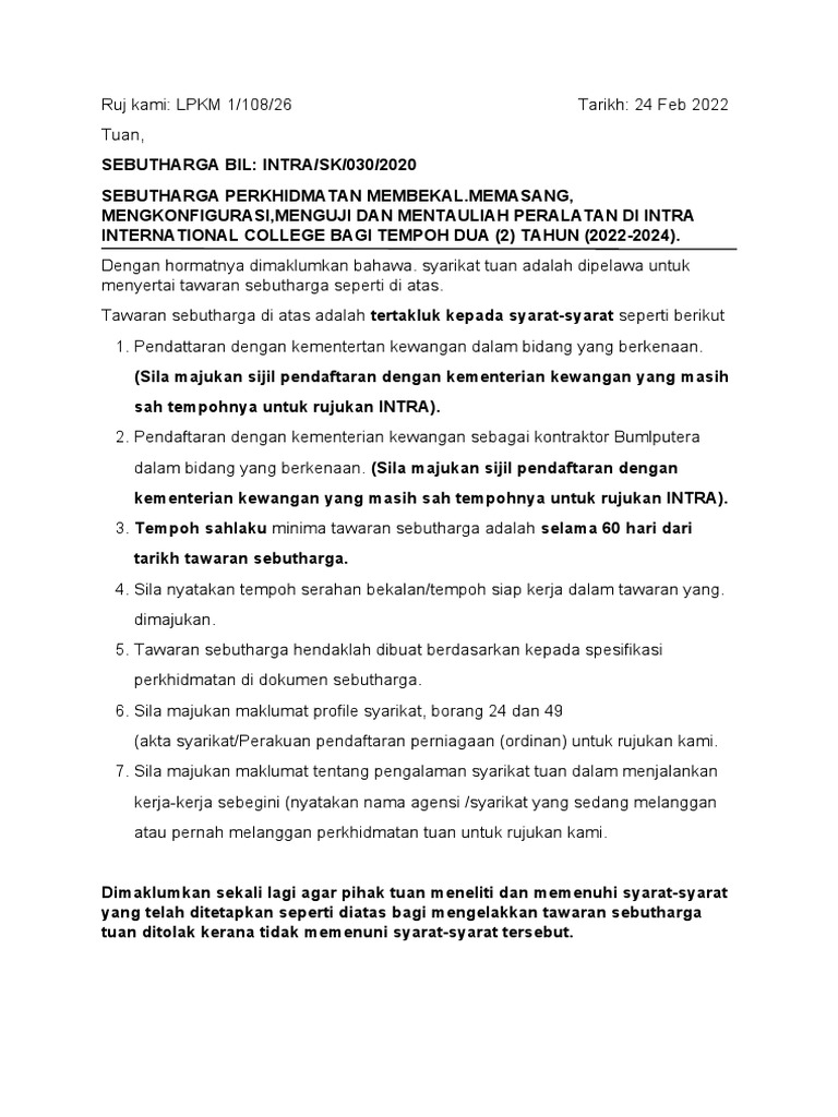 Dokumen Sebutharga | PDF