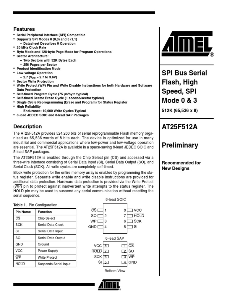 AT25F512AN 10SU 2.7 Atmel | PDF
