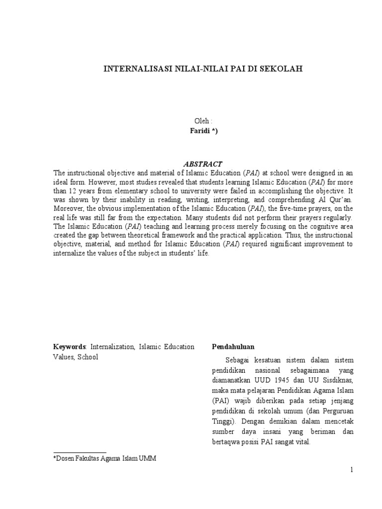 ID Internalisasi Nilai Nilai Pai Di Sekolah | PDF