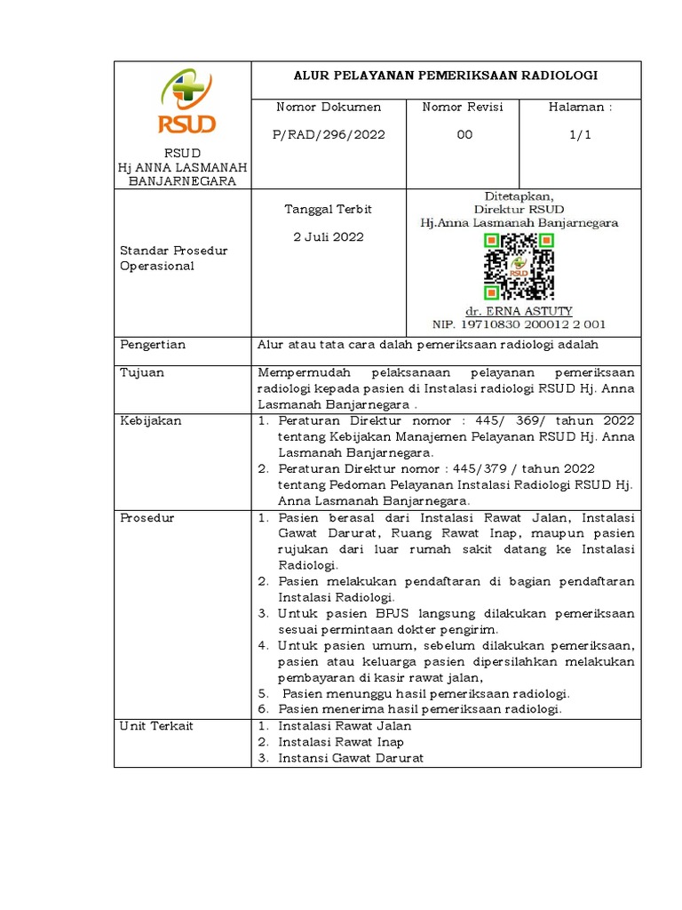 Spo Alur Pelayanan Pemeriksaan Radiologi | PDF