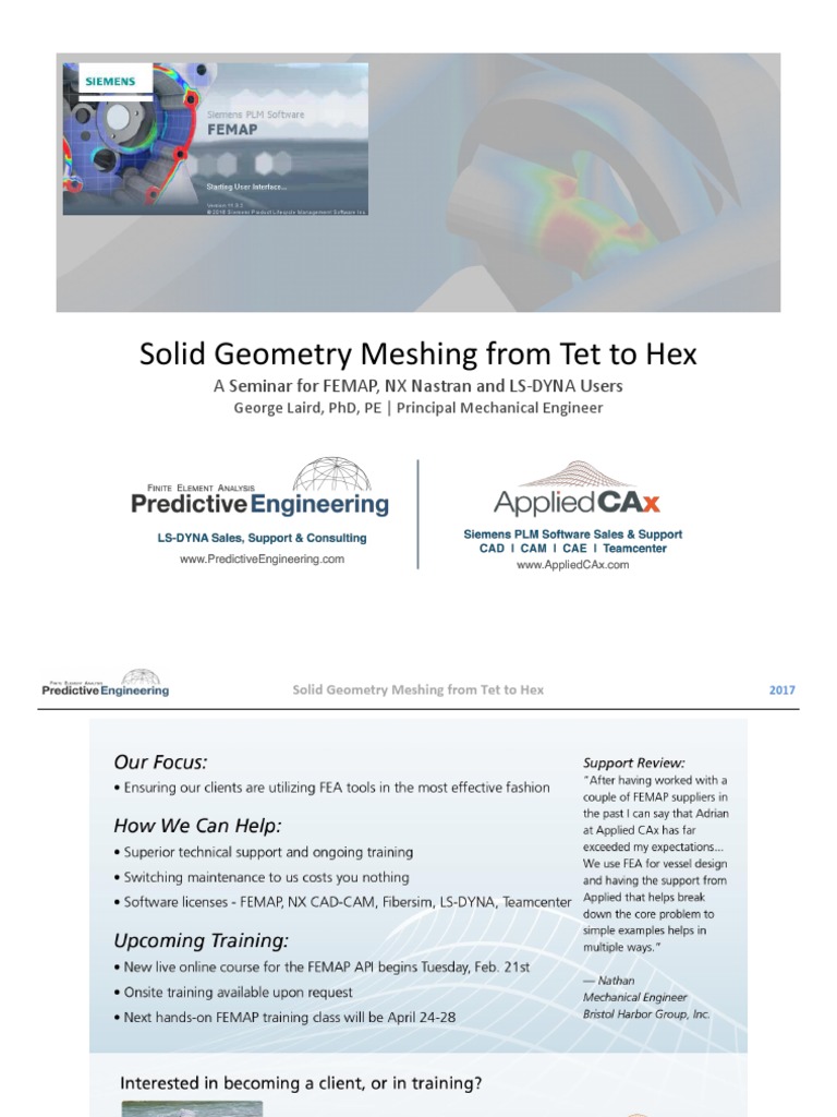FEMAP Technical Seminar Solid Geometry Meshing From Tet To Hex Rev 0 PDF | PDF | Stress ...