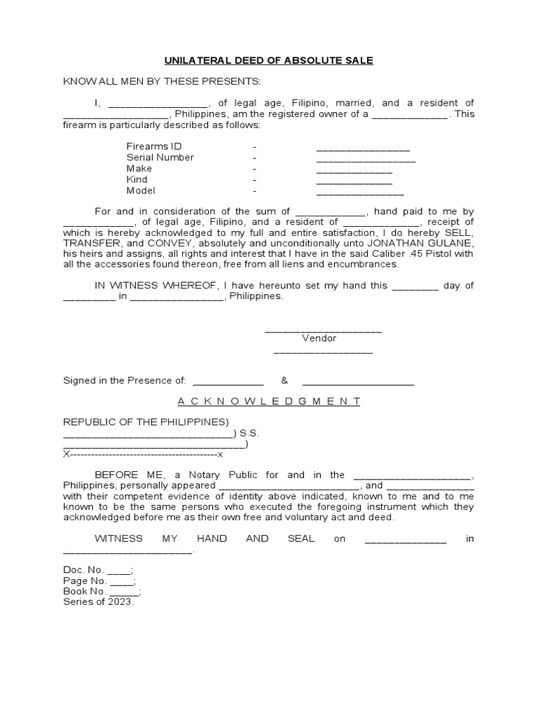 Unilateral Deed of Absolute Sale 1 | PDF