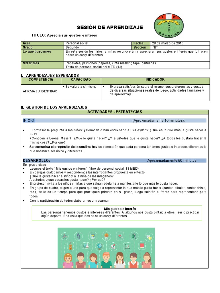 Sesión de Aprendizaje #14 Aprecia Sus Gustos e Interes | PDF | Aprendizaje | Modificación de ...