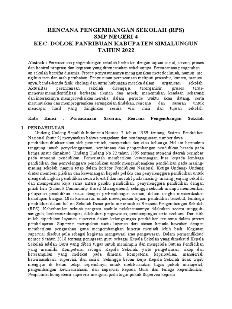Rencana Pengembangan Sekolah (RPS) | PDF