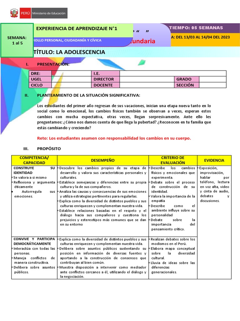 Eda1 - Dpcc-1ro Sec-Act 1 | PDF | La sexualidad humana | Sistema reproductivo