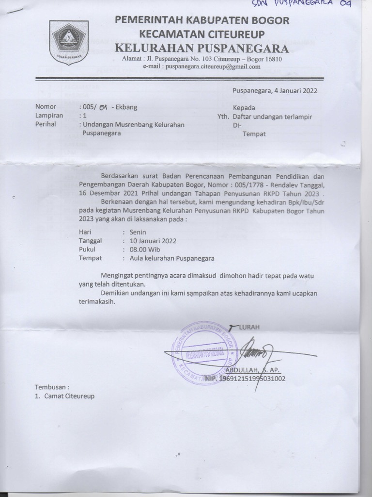 Undangan Musrenbang RKPD 2023 | PDF