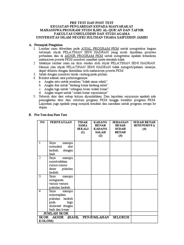 Aturan Pre Test Dan Post Test | PDF