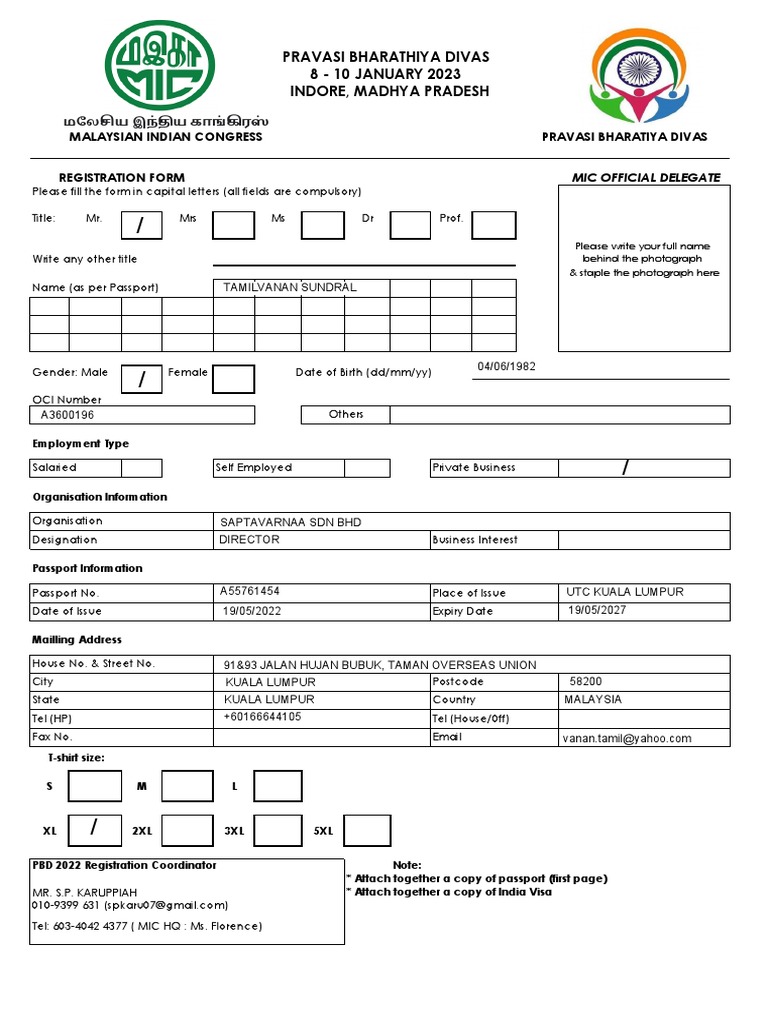 Pravasi 2023 Registration Form PDF | PDF | Asian Diasporas