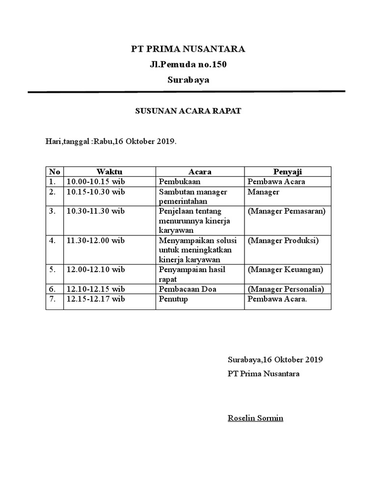 Susunan Acara Rapat | PDF
