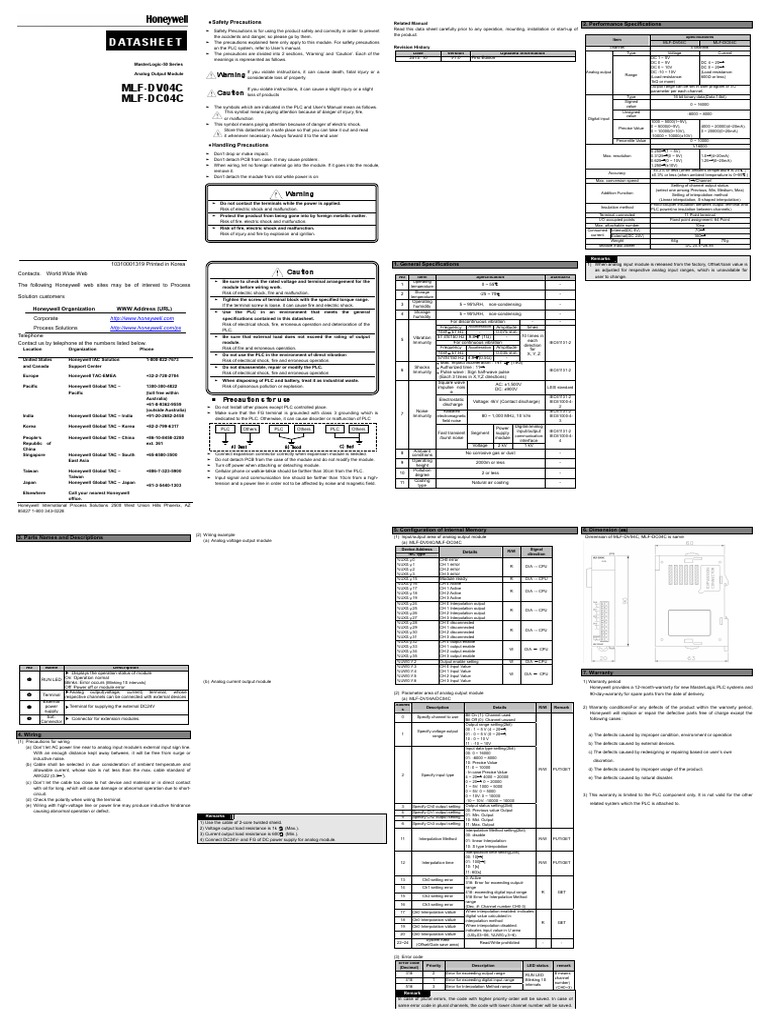 Honeywell - MasterLogic 50 - MLF-DX04C - Datasheet | PDF | Digital To Analog Converter ...