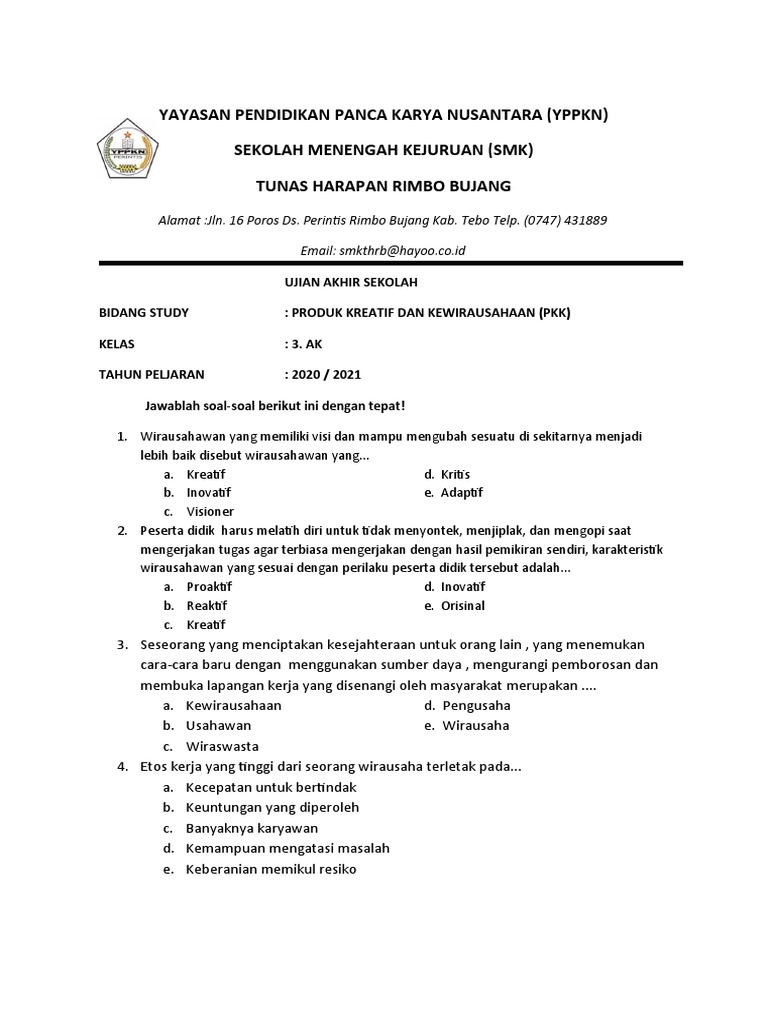 Soal Kwu Uas Kwu SMK | PDF | Bisnis