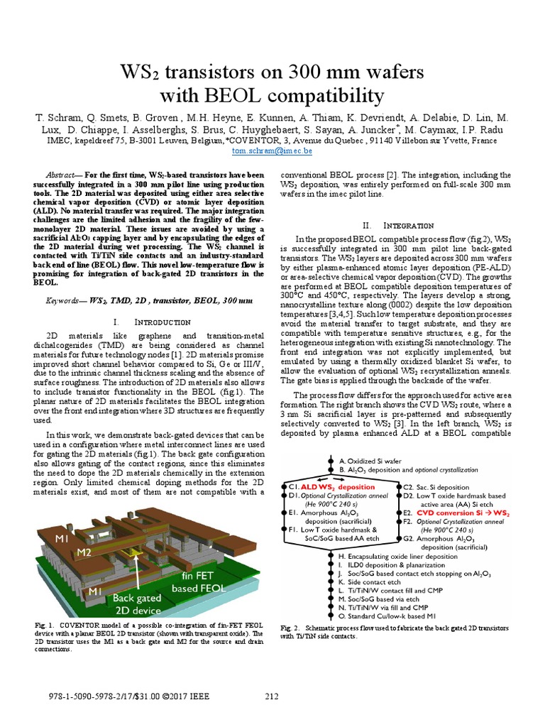 WS2 Transistors On 300 MM Wafers With BEOL Compatibility | PDF ...