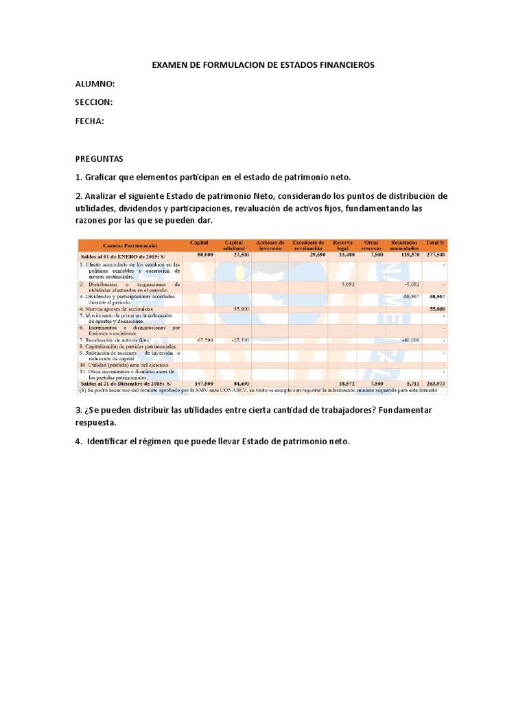 Examen de Formulacion de Estados Financieros | PDF