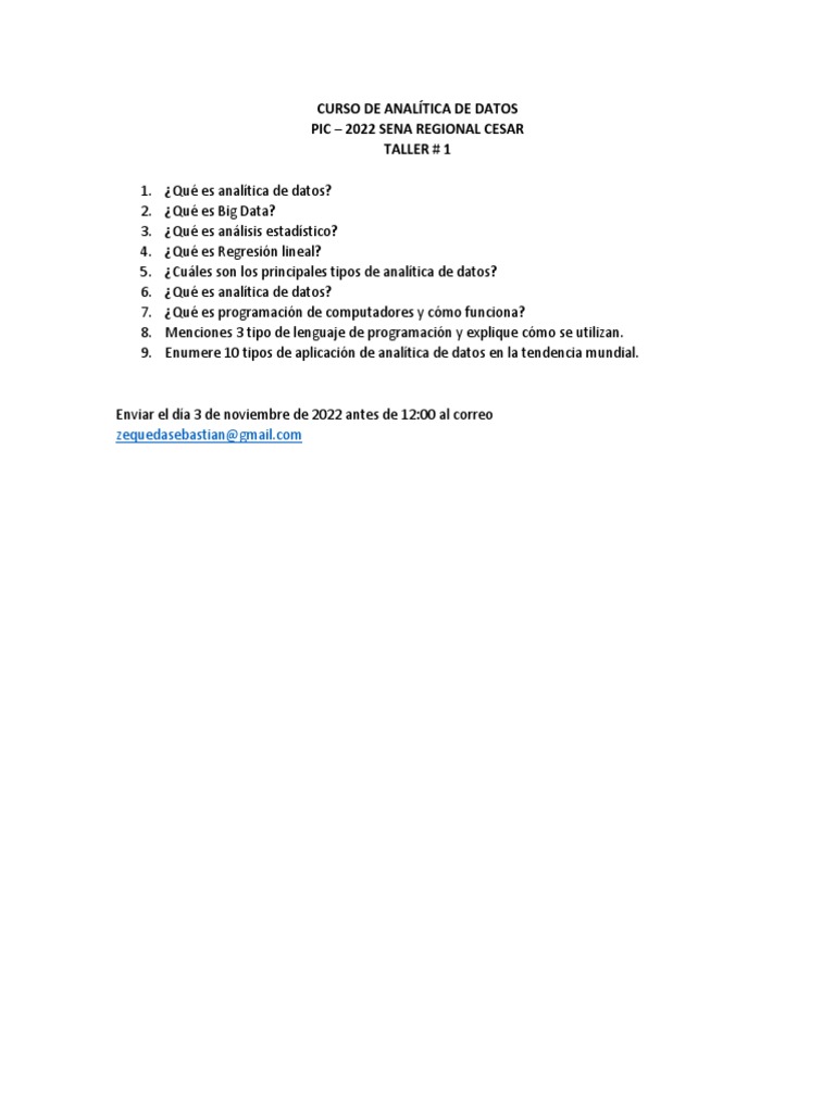 Curso de Analítica de Datos - Taller # 1 PDF | PDF