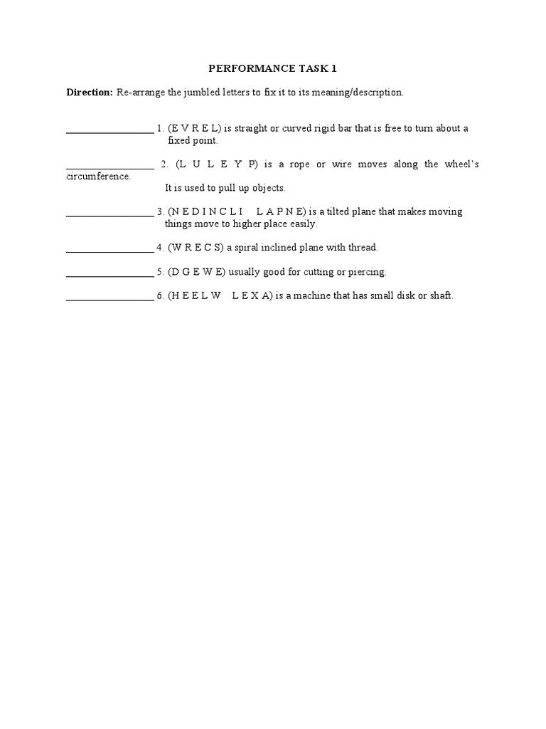 PERFORMANCE TASK (Simple Machine) | PDF