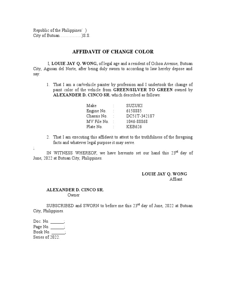 Affidavit of Change Color | PDF