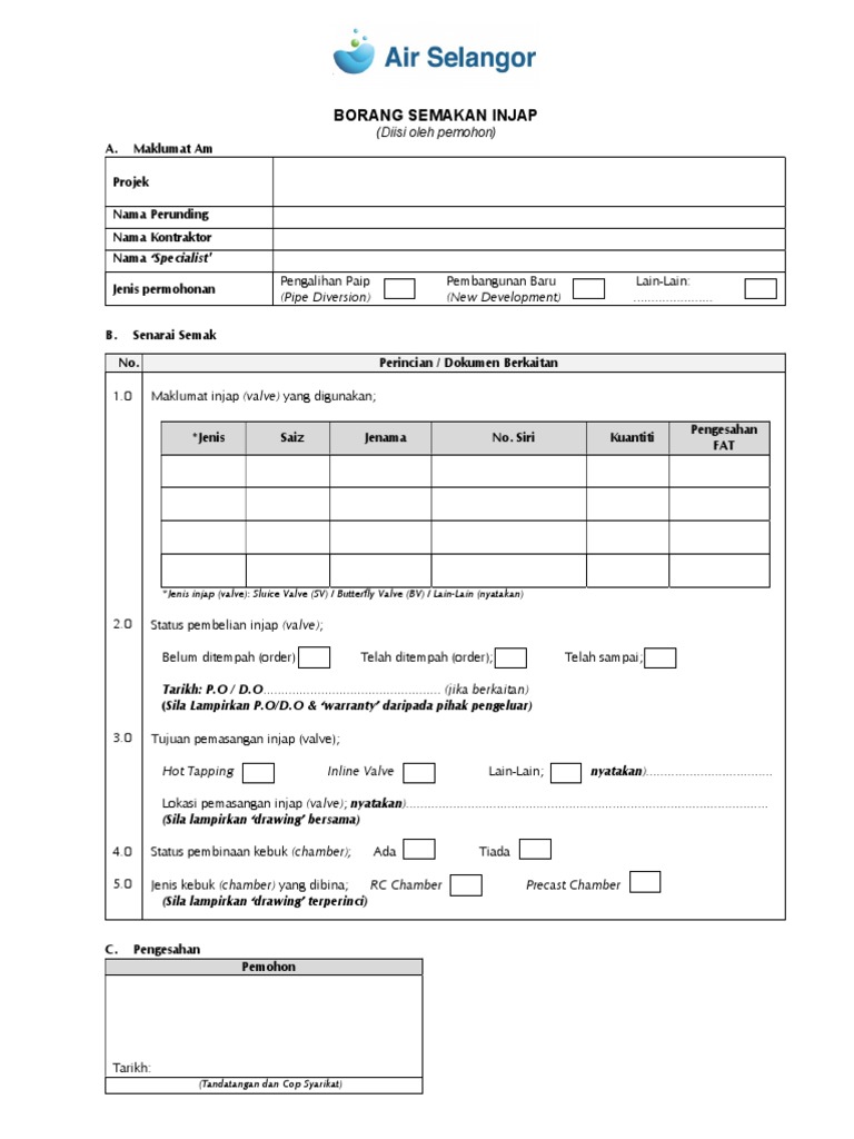 Borang Semakan Injap (Air Selangor) | PDF