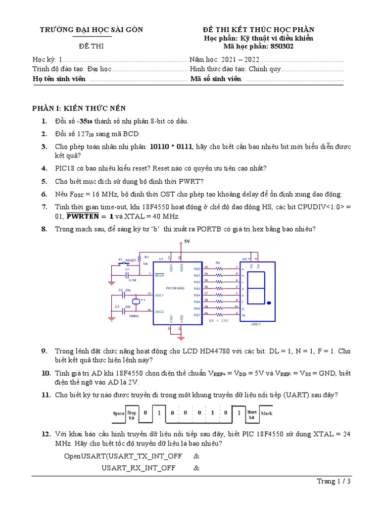 850302_Ky thuat vi dieu khien_de thi | PDF