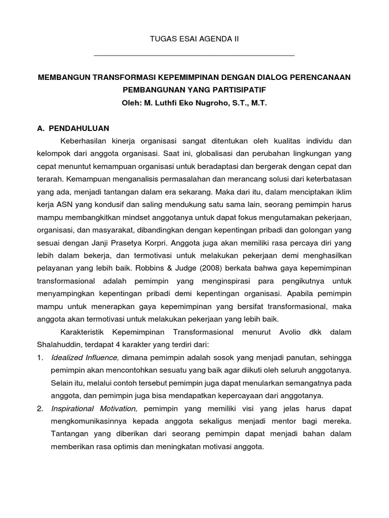 Esai 2 KEPEMIMPINAN TRANSFORMASIONAL | PDF