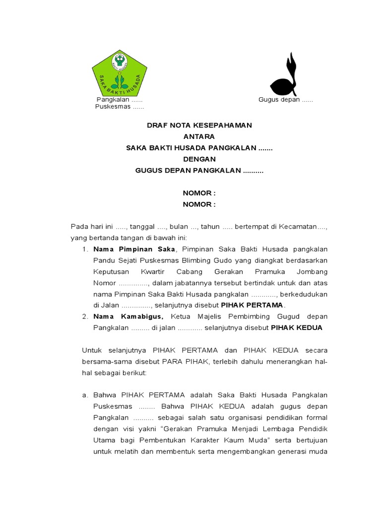 Form Mou Pangkalan SBH Dan Gudep 1 | PDF