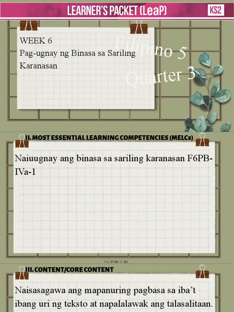 FILIPINO 5 QUARTER 3 WEEK 6-Pag-Ugnay NG Binasa Sa Sariling Karanasan | PDF