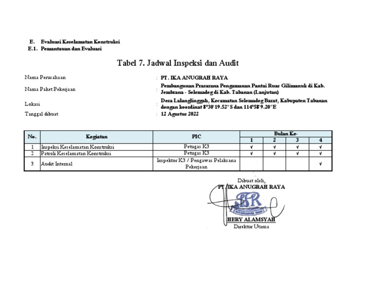 Tabel 7. Jadwal Inspeksi Dan Audit | PDF