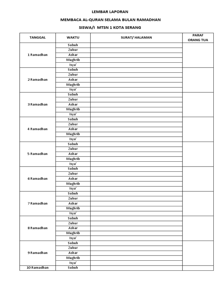 Lembar Baca Quran BLN Ramadhan | PDF