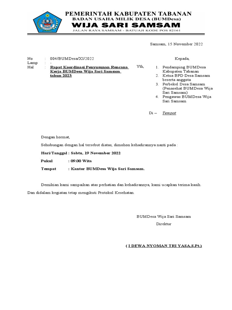 Surat Program Kerja | PDF