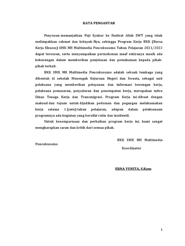 Program Kerja BKK SMK NH Multimedia | PDF