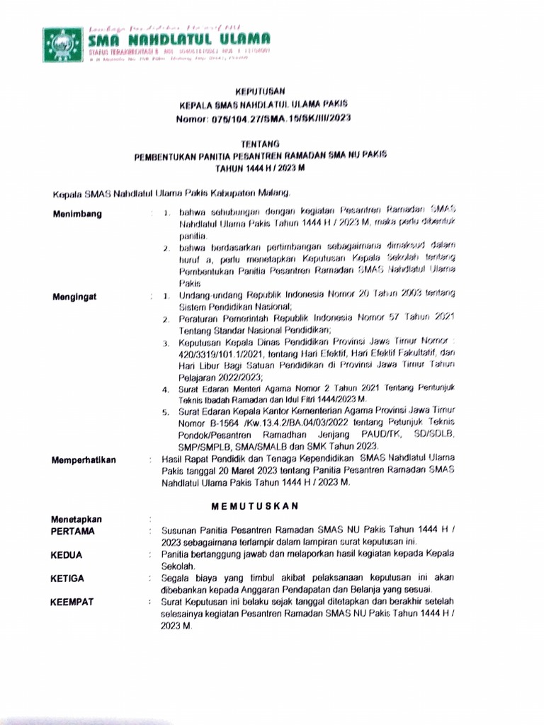 SK Pesantren Ramadan PDF | PDF