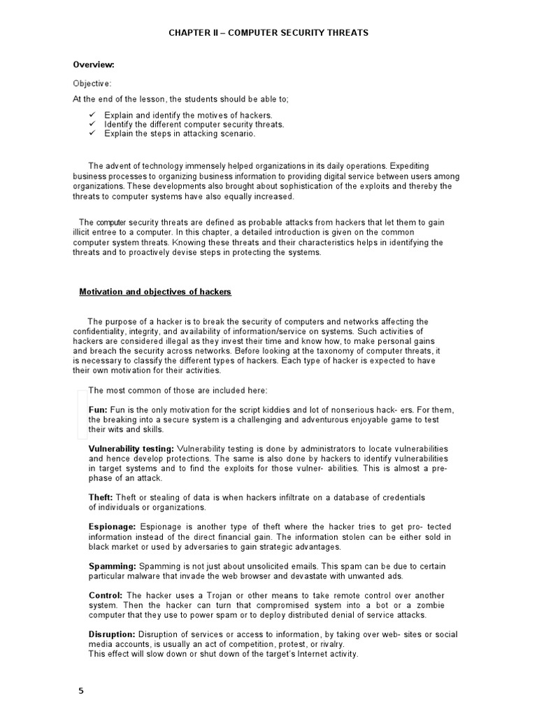 Computer Security Threats Guide | PDF | Malware | Denial Of Service Attack