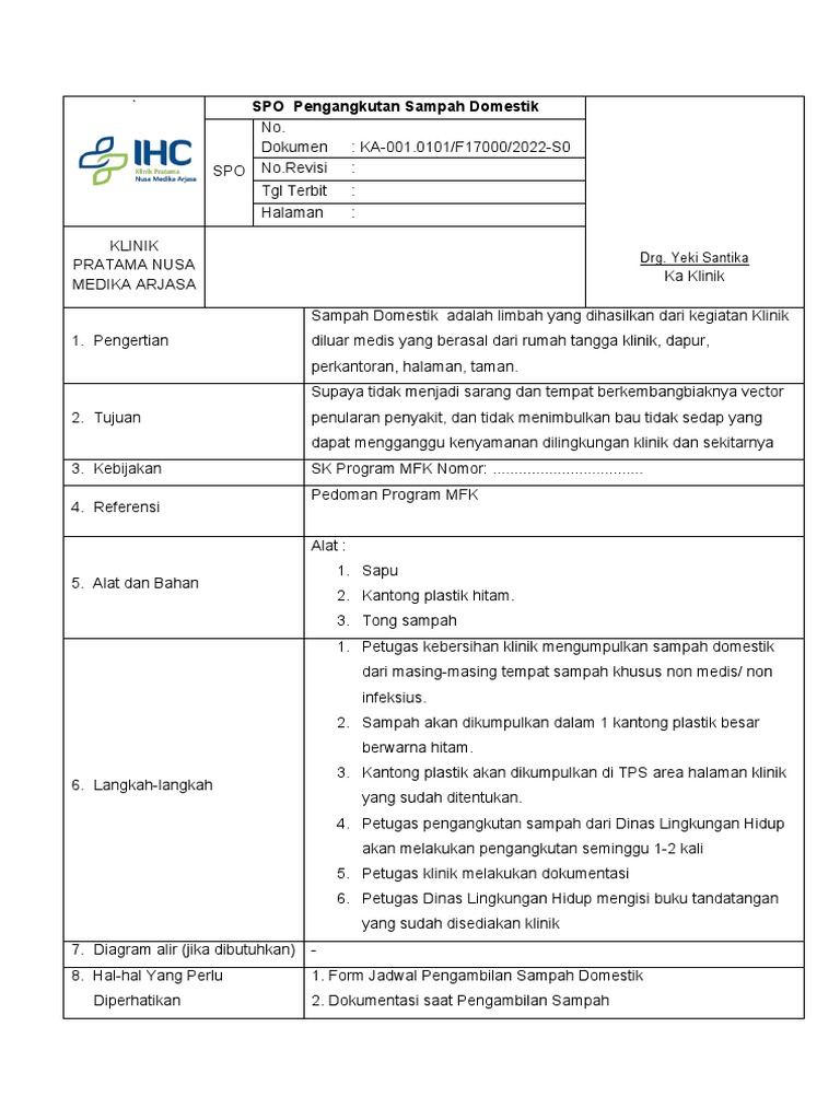 SOP Pengangkutan Sampah DOMESTIK | PDF