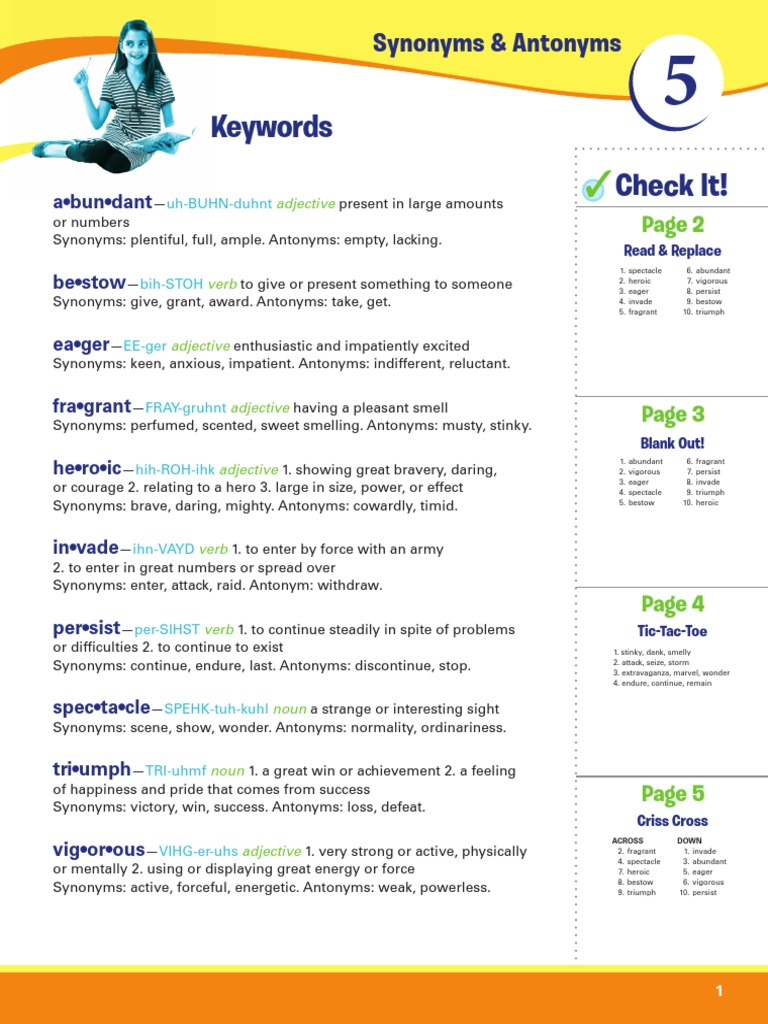 Grade 5 Synonyms and Antonyms Worksheet | PDF | Linguistics | Grammar