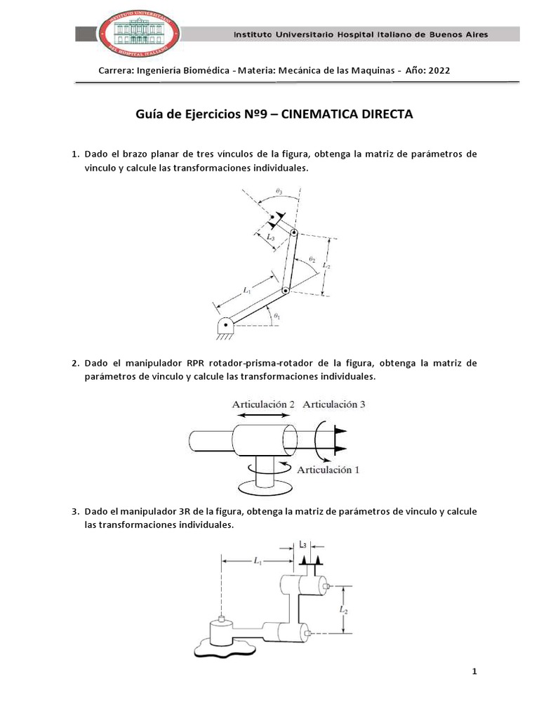 Guía de Ejercicios Nº9 - Cinematica Directa | PDF