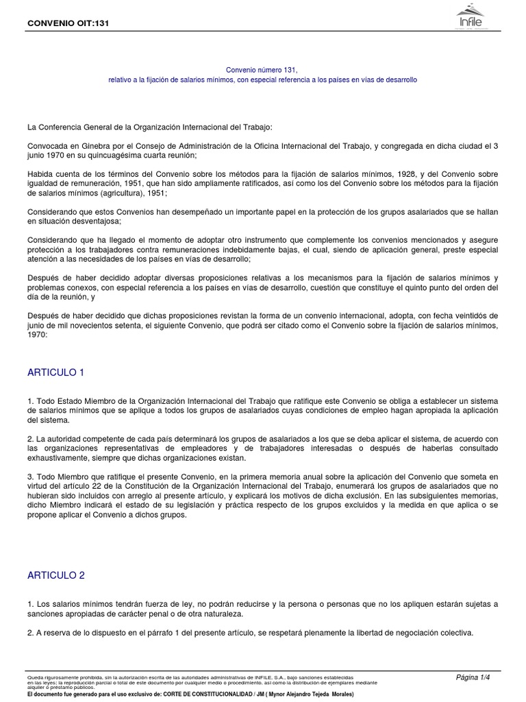 Convenio Oit 131 | PDF | Organización Internacional del Trabajo | Salario