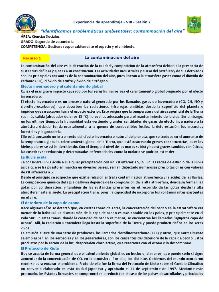 EA VIII Sesion 1 y 2 2do Ficha CCSS | Descargar gratis PDF | Gases de efecto invernadero ...