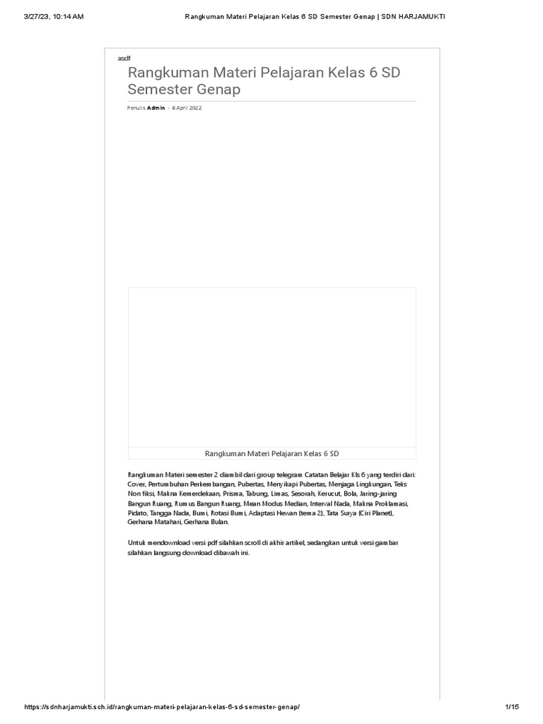 Rangkuman Materi Pelajaran Kelas 6 SD Semester Genap - SDN HARJAMUKTI | PDF | Karier & Perkembangan