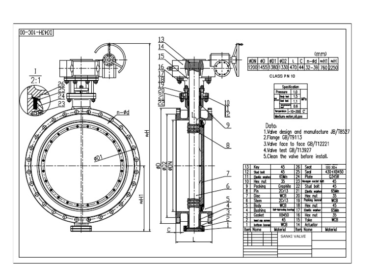 Drawing Butterfly Valve 1200 PN 10 PDF | PDF