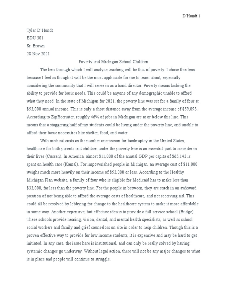 Edu 301 Reflection Paper 2-2 | PDF | Poverty | Poverty & Homelessness